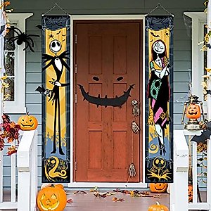 Jack Skellington Porch Sign Banner 2 Pcs 11.8×70.8" Halloween NightmareBefore Christmas Banner Halloween Party Supplies Welcome Sign Halloween Door Banner fall Decorations