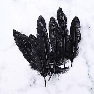 Halloween Skulls Pattern Swan 20 Pcs Saddle Hackle Rooster Halloween Hackle Rooster Goose Natural for Toy DIY Craft Home Decoration Headgears