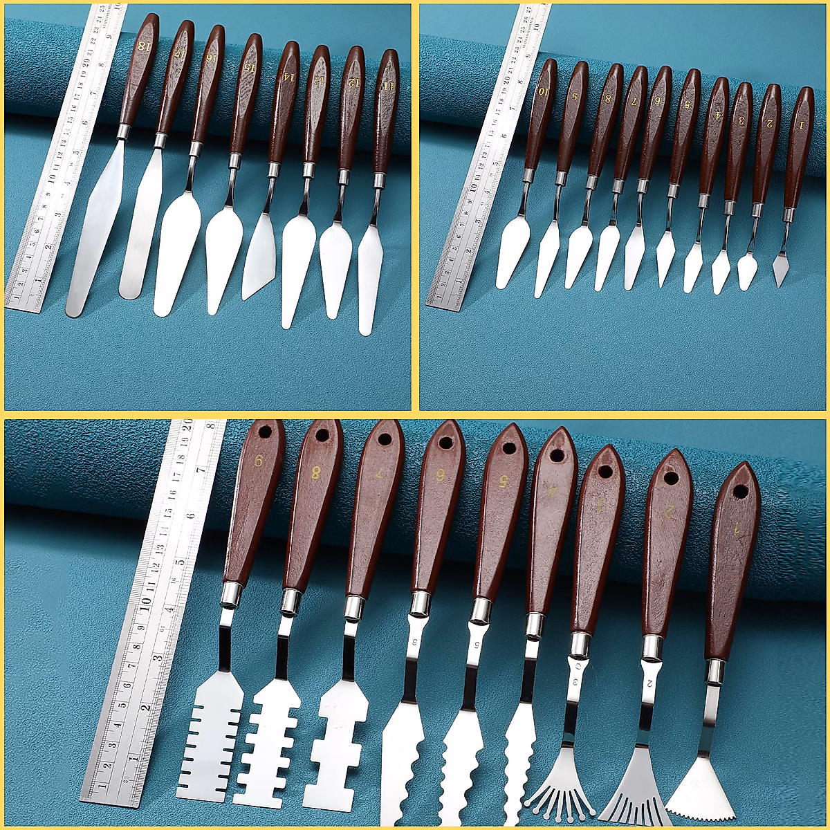 Lasnten 27 Pcs Palette Knife Set Stainless Steel Wood Handle Acrylic Paint Spatula Tools for Canvas Oil Color Mixing and Texturing