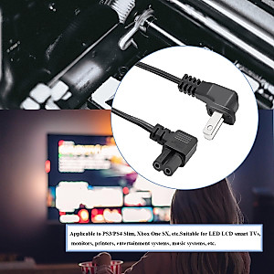 Taiss TV Power Cord, 10ft (3m), 90° Angle 2-pin to L-Shaped Power Cord Replacement, Suitable for AC Power Cords Such As 18AWG LED TVs