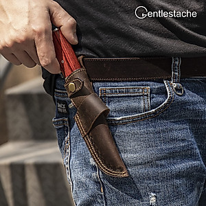 Gentlestache Belt Knife Sheath, Knife Holster, Horizontal Knife Sheath for Belt EDC Knife Holster Belt, Compact Draw Knife Holster Dark Brown