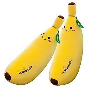 zhidiloveyou 2PCS Banana Plush Pillow Stuffed Banana Plushie Cute Fruit Toy for Kids, 13.7"