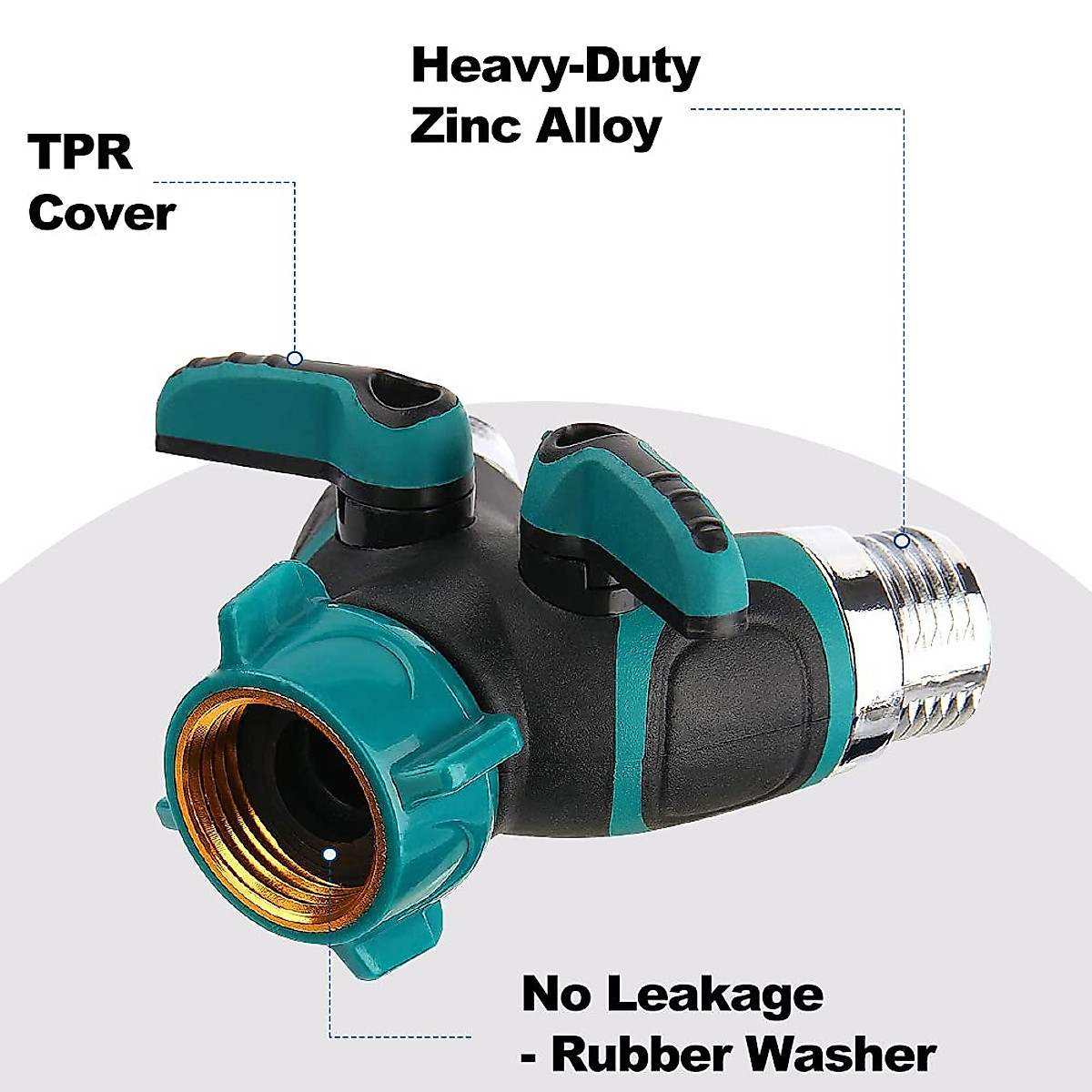 Water Splitter 2 Way Heavy Duty, 3/4" Garden Hose Splitter Y Way Connector 2 Valves Rubberized Grip with 2 Kink Free Faucet Extension Hose Protector 10 Rubber Washers