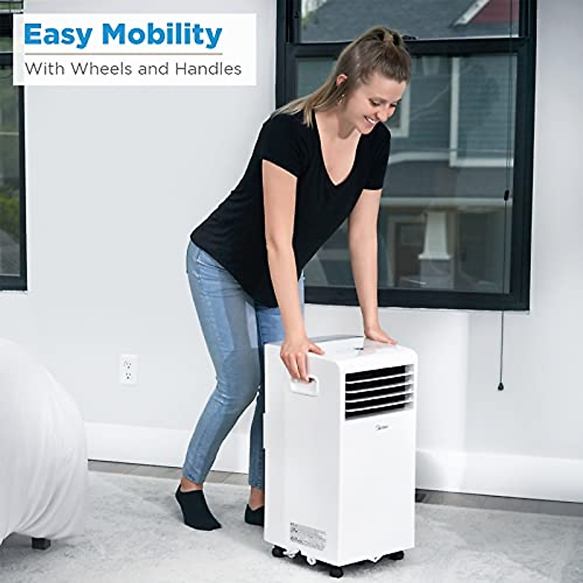 Midea 6,000 BTU ASHRAE (5,000 BTU SACC) Portable Air Conditioner, Cools up to 150 Sq. Ft., with Dehumidifier & Fan mode, Easy- to-use Remote Control & Window Installation Kit Included