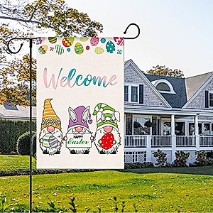 THYMEIF Welcome Gnomes Garden Flag Easter Flag Vertical Double Sized Premium Spring Bunny Yard Flags for Home Outdoor Decorations 12.5 x 18.7 Inch