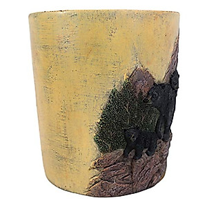 Ebros Wildlife Rustic Mountain Black Mama Bear with Cubs Family in Pine Trees Forest Bathroom Accent Figurine Accessories Western Country Cabin Lodge Decorative (Dry Waste Basket Trash Bin)