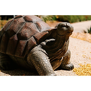 XBrand 28" L Brown and Black Concrete/MgO Walking Tortoise Statue, Indoor or Outdoor Décor, Garden Sculptures, Turtle Garden Statue
