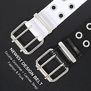 XZQTIVE Double Grommet Belt for Women Men Punk Rock Nylon Belt Jeans 2 Hole Belts(01-Black, Fit Pants 36-41inch)