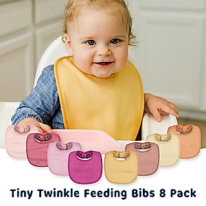 Tiny Twinkle Baby Feeding Bibs 8 Pack - Waterproof and Absorbent Infant Drool and Feeding Baby Bibs (Girl Set 8-Pack)