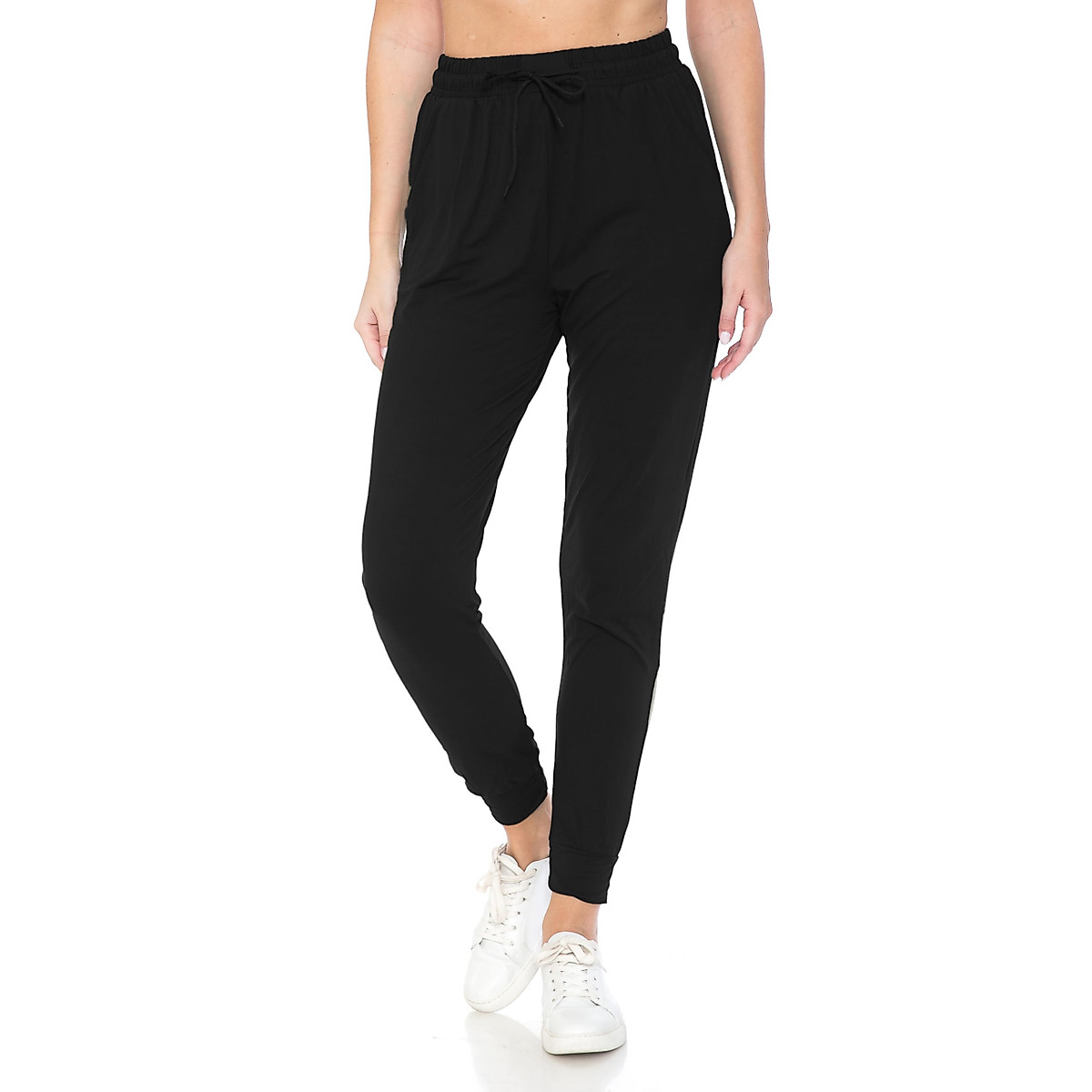 Leggings Depot Womens Relaxed fit Jogger Pants - Track Cuff Sweatpants with Pockets, Black, Small