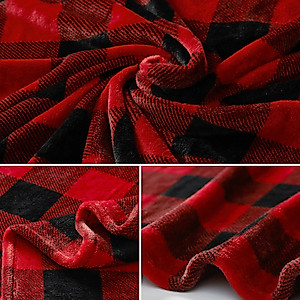 Touchat Fleece Throw Blankets, Buffalo Plaid Throw Blanket for Couch Sofa Bed, Soft Warm Fuzzy Cozy Plush Checkered christmas blanket, Lightweight Farmhouse Decor 50" x 60" (Red & Black)