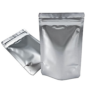 PABCK 50 Pieces 4.3x6.3 inch(Inside Size 3.5x3.9 inch) Stand-Up Resealable Heat Seal Bags 3.55mil Thick Frosted Silver Foil Sealed Bags for Zip Packaging Lock Food Storage Pouch