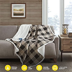 Woolrich Linden Mink to Berber Electric Blanket Cozy Bedding, Oversized Throw Ultra Soft, Quick Warm Up for Cold Weather with Auto Shut Off and Multi-Heat Level Setting Controller, 60x70, Tan