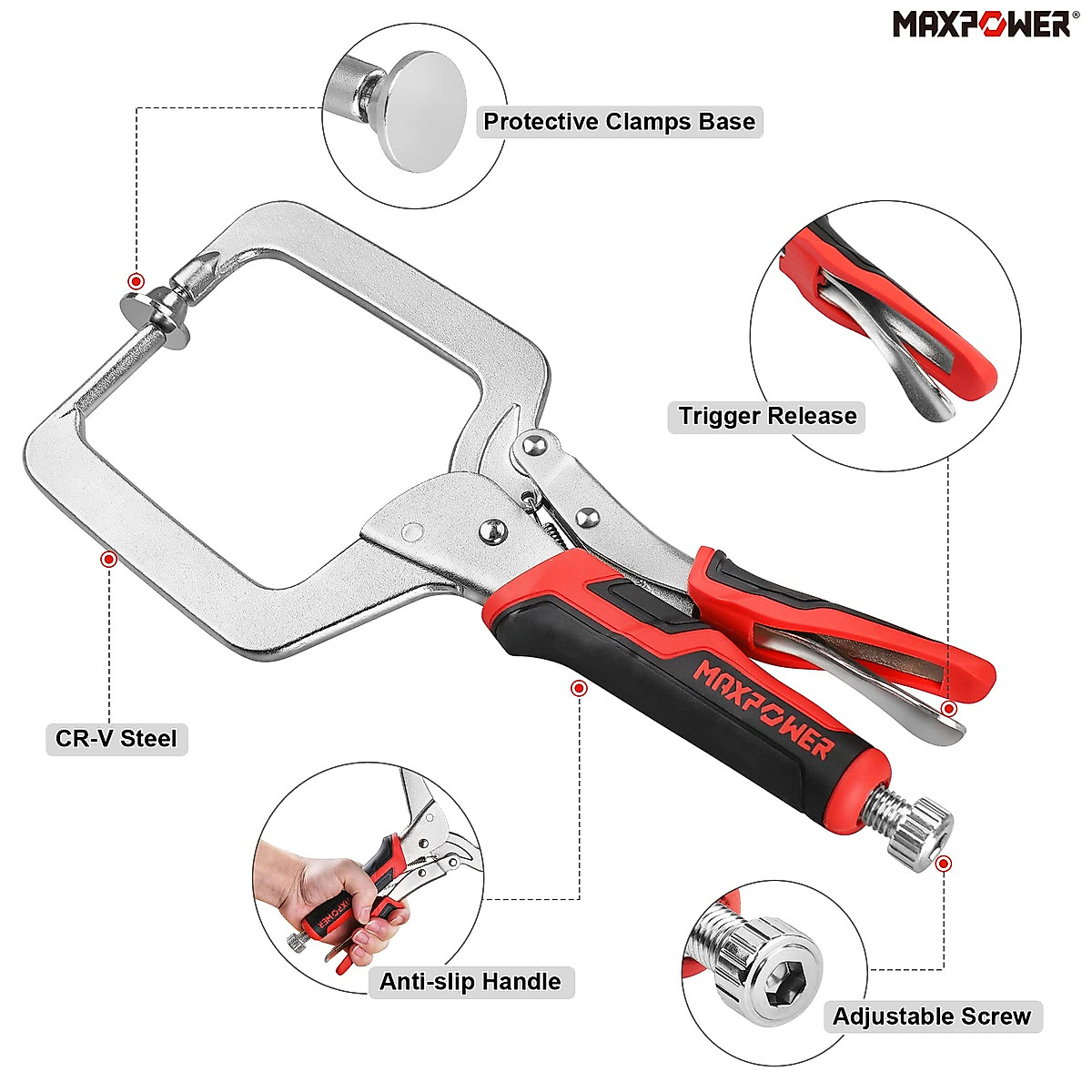 MAXPOWER 12.5-Inch Pocket Hole Clamp, 2 Pack Right Angle Clamp for Woodworking and Pocket Hole Joinery