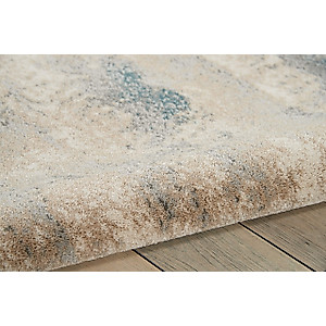 Nourison Maxell Contemporary Ivory/Teal 7'10" x 10'6" Area Rug, Easy Clean, Non Shedding, Bed Room, Living Room, Dining Room, Kitchen (8x11)