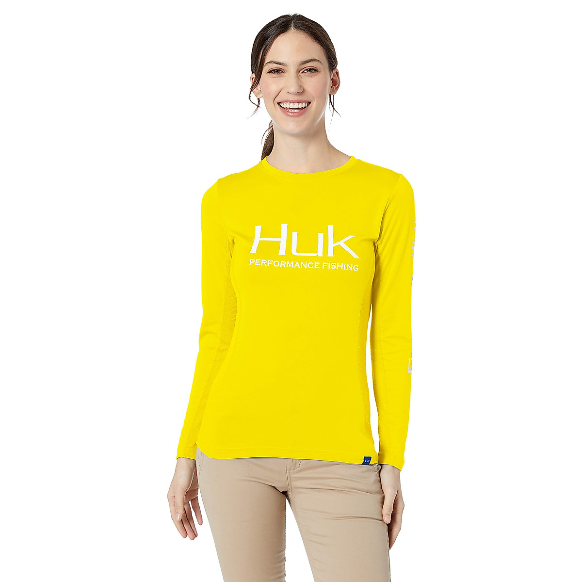 Huk Women's Icon X Long Sleeve Fishing Shirt with Sun Protection, Blaze Yellow, Small