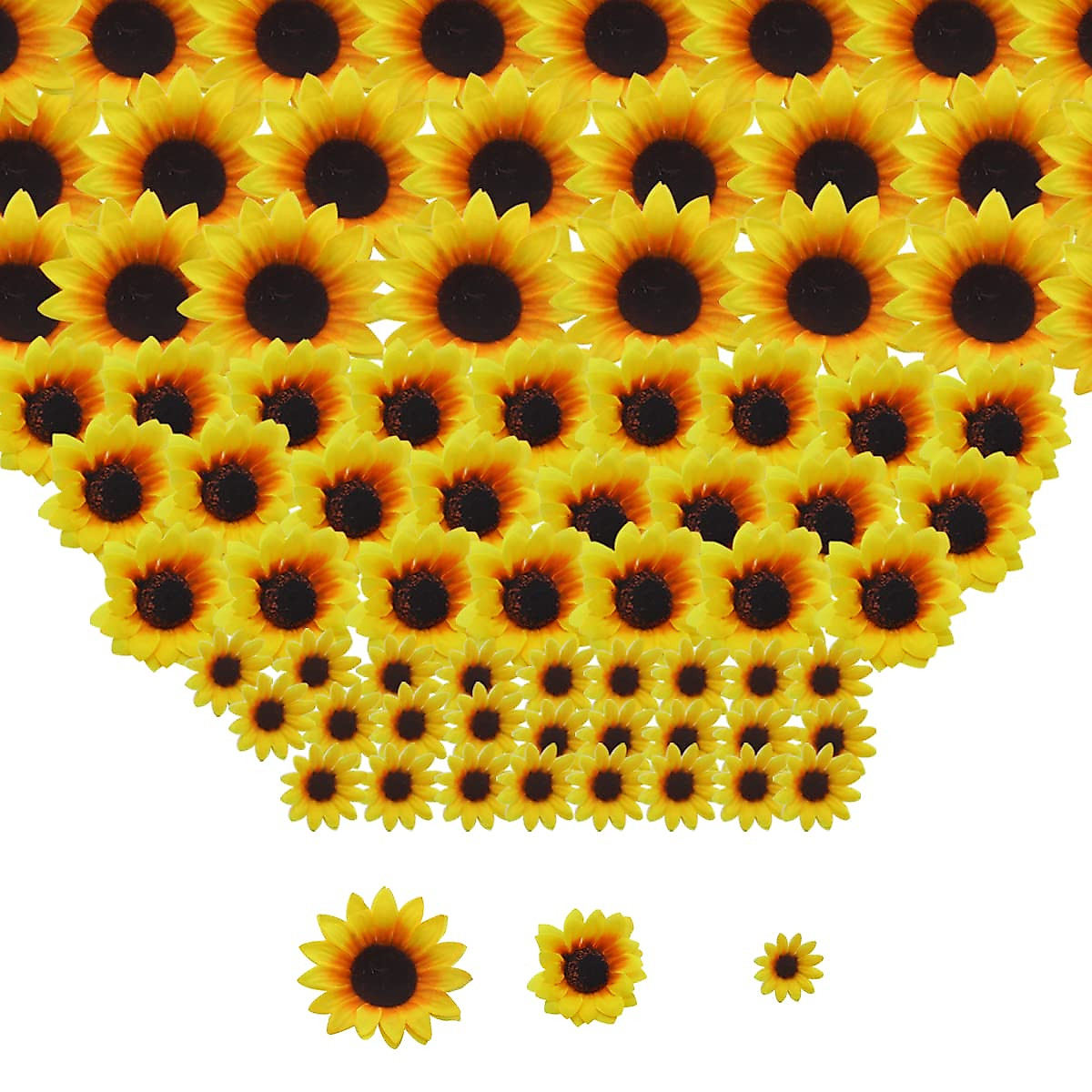 FZBNSRKO 60Pcs Artificial Sunflower Heads,Artificial Silk Sunflower Heads Small Sunflowers Heads for Home Indoor Wedding Party Garden Craft Art Decorations(Three Sizes)