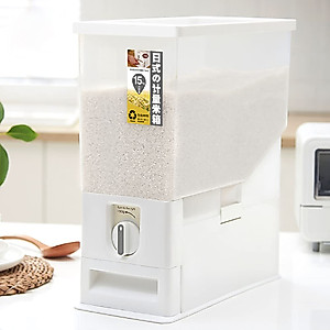 Fetcoi Rice Dispenser Container, 33 Lbs Cereal Storage Container Bin with Lid, Measurable Dispenser Sealed Storage Box Dry Food Dispensers for Rice Flour Bean Grain, White