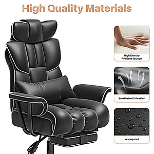 HomeZeer Big and Tall Office Chair 400lbs Wide Seat, Comfortable Reclining Office Chair with Footrest, High Back Leather Executive Office Desk Chair with Lumbar Support for Home Office