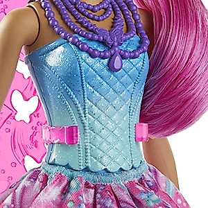 Barbie Dreamtopia Fairy Doll, 12-Inch, with Pink and Blue Jewel Theme, Pink Hair and Wings, Gift for 3 to 7 Year Olds, multi