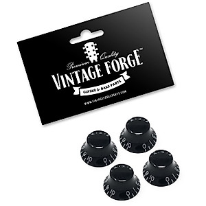 Vintage Forge Black Top Hat Bell Knobs Compatible with Gibson Les Paul Electric Guitar (Set of 4) Fits 24 Fine-Spline USA (Imperial) Split Shaft Pots Recessed RB24US-BLK4