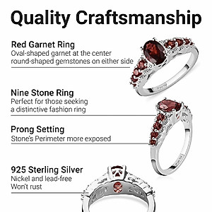 SHOP LC Red Garnet Ring for Women 925 Sterling Silver Statement Jewelry Gifts for Women Size 8 Ct 1.16 Birthday Gifts