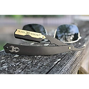 Barber Straight Razor, Professional Barber Straight Edge Razor - Barber Razor Compatible with Straight Razor Edge for Barber by Black Widow (1.5mm) (Gold)