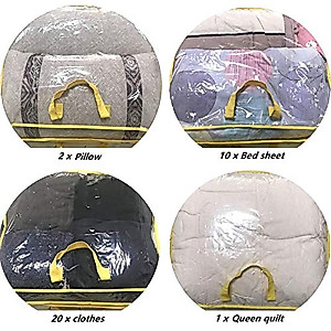 6 Pack Clear Storage Bags with Zipper and Handles, Vinyl Zippered Storage Bag for Clothes, Blanket, clothing, Quilts, Pillows, Bedding, 23x20x6 Inch