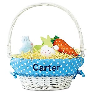 Lillian Vernon Kids Personalized Wicker Easter Basket - Removable Blue Liner With Embroidered Name, For Young Girls & Boys, Baby’s First Egg Hunt, Cute Custom Spring Gifts, 11” x 14”