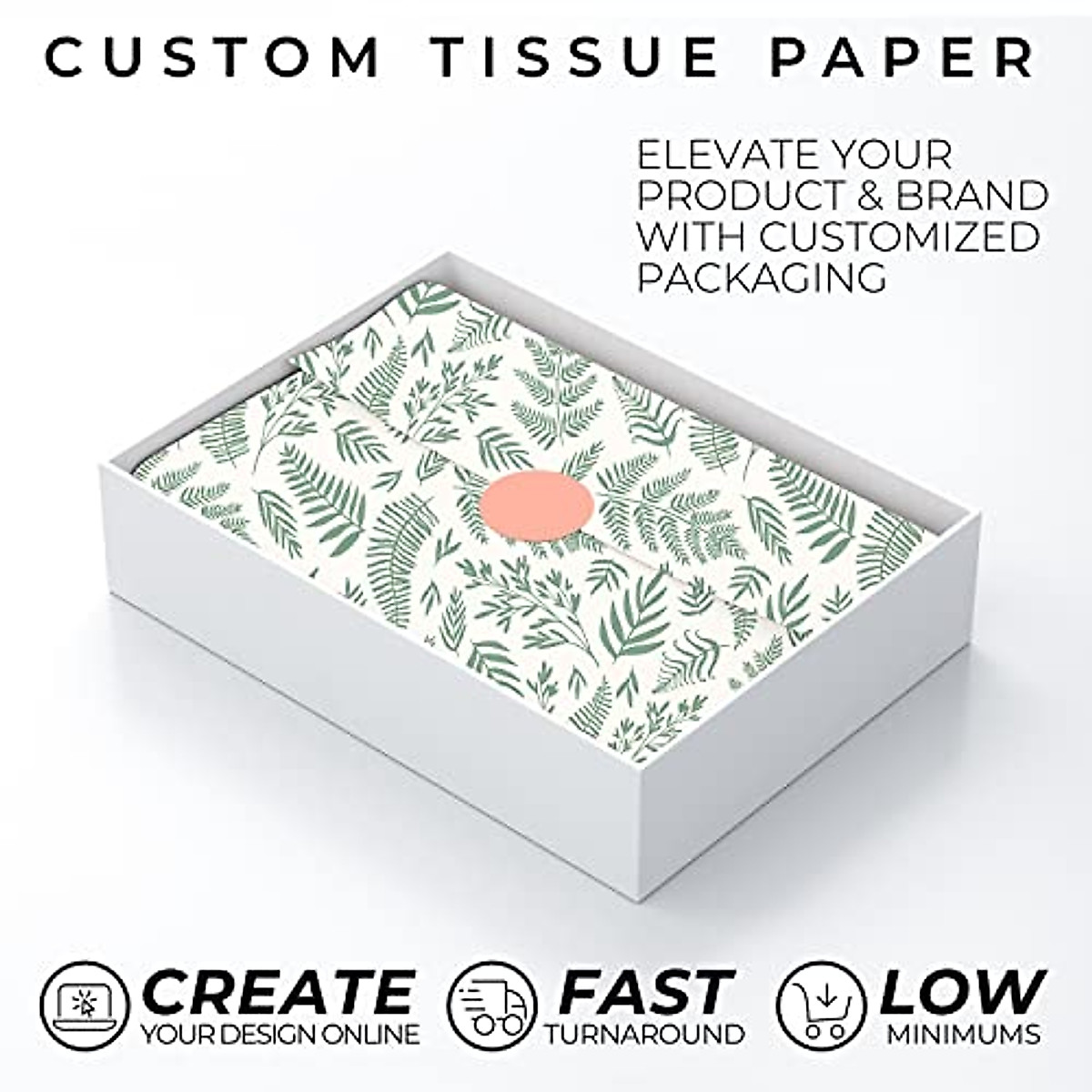 COACO Personalized Tissue Paper, Your Custom Design, Logo, or Text, Great for Holiday or Special Occasion, Small Business Packaging or Gift Wrapping, 30, 50, or 100 Count, White (18"x10")