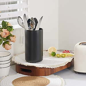 Black Matte Ceramic Countertop Utensil Holder - 6.6in Modern Spatula Holder for Farmhouse Kitchen Decor