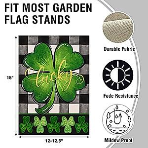 Artofy St Patricks Day Shamrock Small Decorative Garden Flag, Lucky Clover Irish Yard Lawn Outside Decor, Buffalo Plaid Check Farmhouse Outdoor Home Decoration Double Sided 12 x 18