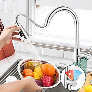 Onader Kitchen Faucet with Pull Down Sprayer Brushed Nickel Faucet with Soap Dispenser Stainless Steel Farmhouse RV Kitchen Sink Faucets