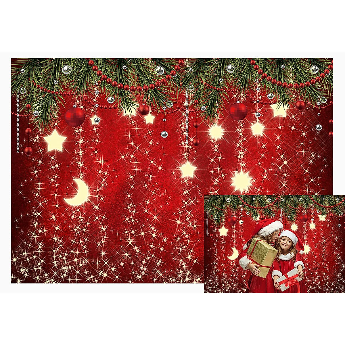 LTLYH Red Christmas Photography Backdrop Sparkling Starst Christmas Backdrops 7x5f Glittering Stars Christmas Photo Backdrop Christmas Holiday Party Decorations Props Background 073