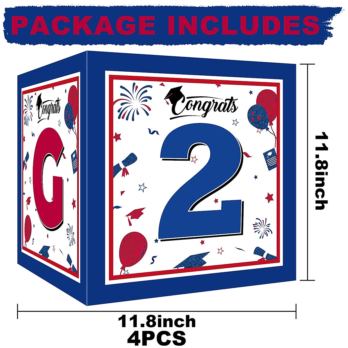 Graduation Decorations Class of 2024, 4 Pcs Red and Blue Graduation Balloon Boxes, 2024 Graduation Decorations, High School and College Graduation Party Decorations Supplies