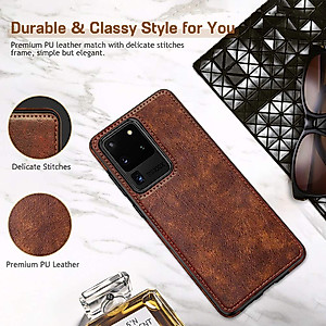 LOHASIC for Samsung Galaxy S20 Ultra Case, Premium Leather Luxury PU Non-Slip Grip Defender Bumper Shockproof Full Body Protective Cover Phone Cases for Galaxy S20 Ultra (2020) 6.9 inch - Brown