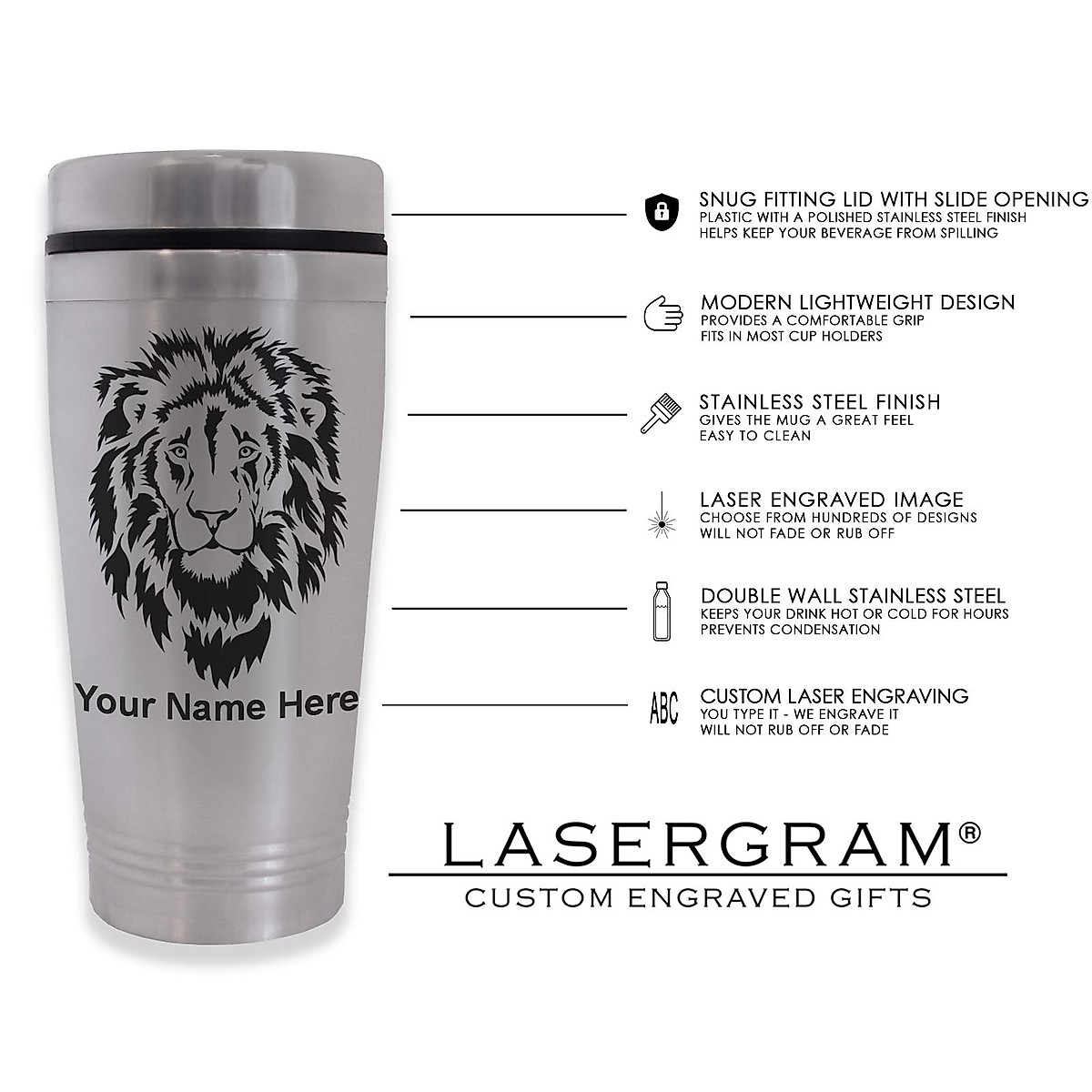 LaserGram 16oz Commuter Mug, Fighter Jet 1, Personalized Engraving Included