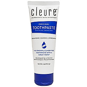 Cleure Original Natural Toothpaste - Flavor-Free, Fluoride-Free - Helps Whiten - with Xylitol for Fresh Breath - Natural Great Taste for Children & Adults - Mint-Free (4oz Tube)