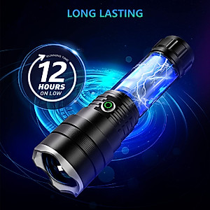 Rechargeable Flashlights High Lumens, 2 Pack 250000 Lumen Super Bright LED Flashlight, Powerful Handheld Flashlights with ΒATTERY & USB Cable, Waterproof Flashlight with 4 Modes for Camping