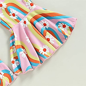 LAGKIYOJ Toddler Kids Baby Girl Boho Clothes Sleeveless Ribbed Tank Tops Floral Print Bell Bottoms Flare Pants Summer Outfit (White,12-18M)