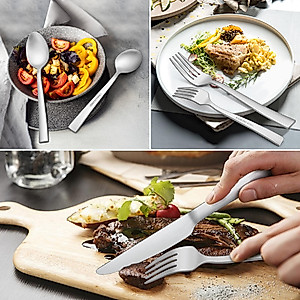 LIANYU 48-Piece Matte Silverware Set with Steak Knives, Stainless Steel Flatware Cutlery Set for 8, Square Eating Utensils Tableware Include Forks Knives Spoons, Dishwasher Safe