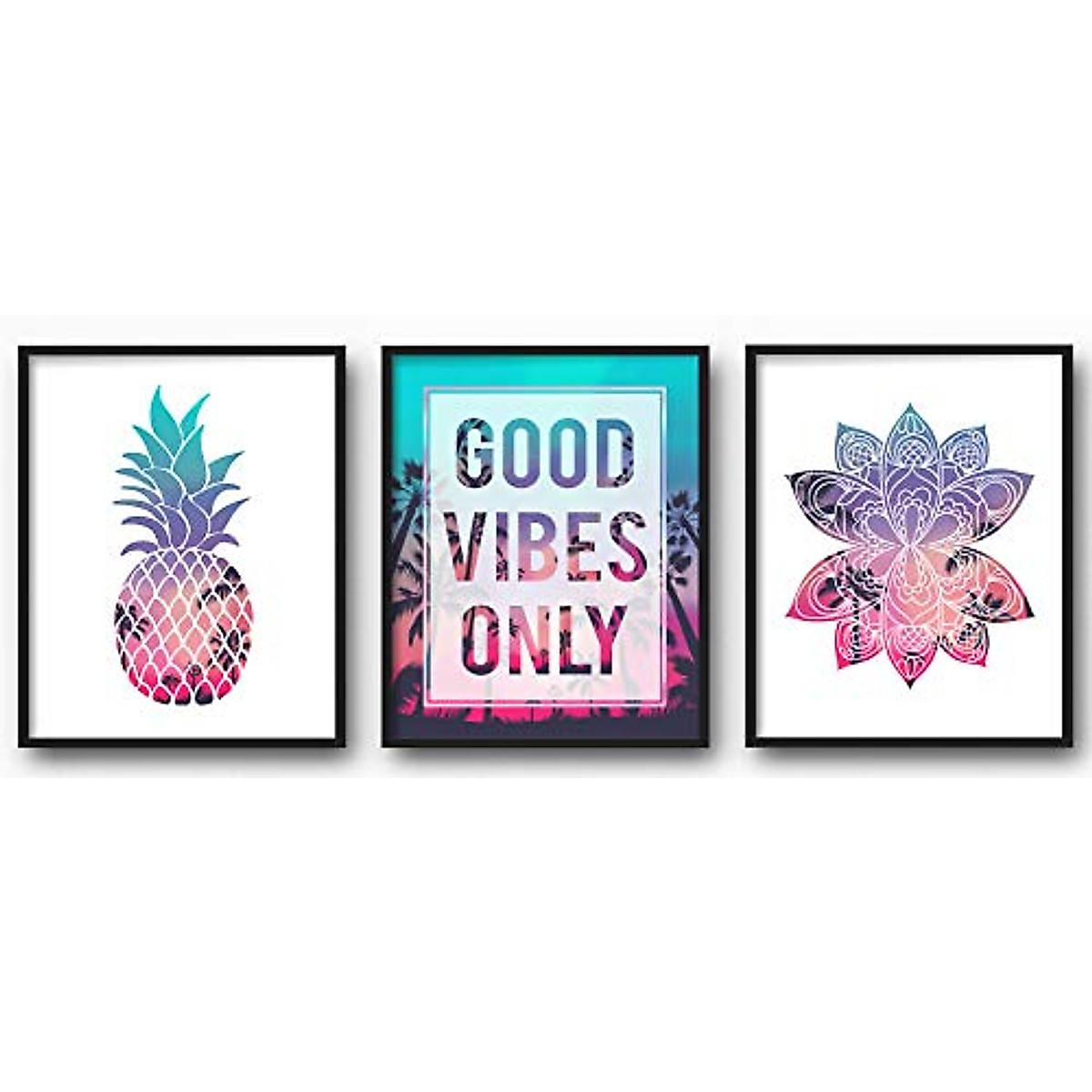 Brooke & Vine - Good Vibes Beach Teen Girl Room Wall Decor Art Prints - (UNFRAMED 8x10) VSCO Inspirational Wall Art, Motivational Quotes Posters for Kids, Tween Women Office Bedroom, Dorm, Desk (Pineapple Mandala Good Vibes Only)