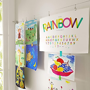 Wallniture Barre Wire Picture Hangers for Kids Crafts and Artwork, Expandable 196 Inch Wall Decor with 24 Clips Set, Silver