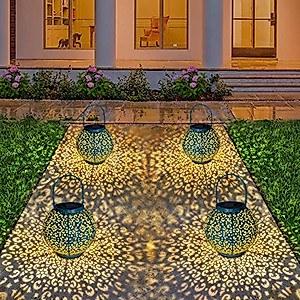 Solar Big Lantern Hanging Garden Outdoor Lights Metal Waterproof LED Table Lamp Decorative