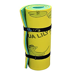 Aqua Lily Pad Tadpole Floating Pool Mat (Single Adult Foam Mattress Lounger) 7'1" x 2' Water Float Includes Pillow Straps & Storage Bag, Green/Yellow, Made in USA