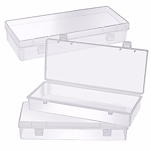 WLLHYF 3Pack Small Plastic Storage Containers with Hinged Lids, Rectangle Clear Plastic Storage Containers Box for Beads Jewelry and Crafts Items (6.1 x 2.56 x 1.18 Inch)