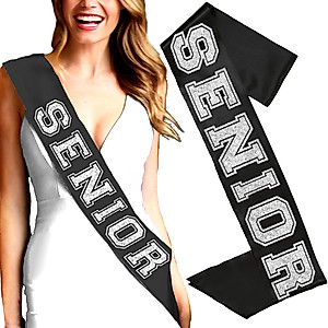 RhinestoneSash Senior Sashes - Senior Silver Glitter Black PREMIUM GRADE SATIN Sash - UNISEX High School Senior Sash - Black Sash(Senior) Blk