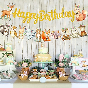 Woodland Animal Happy Birthday Banner Woodland Creatures Banner Decorations 2Pcs Forest Animals Cutout Banners for Woodland Theme Baby Shower Supplies