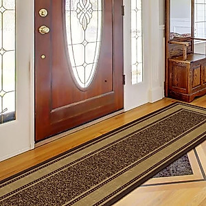 Ottomanson Ottohome Non-Slip Rubberback Bordered Design 2x7 Indoor Runner Rug, 1'10" x 7', Brown