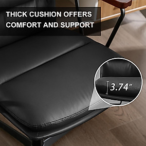 Okeysen Office Desk Chair No Wheels, PU Padded Criss Cross Chair with Wooden Armrests, Ergonomic Mid Back Adjustable Computer Chair, Cute Armless Swivel Task Vanity Accent Chair for Home Office, Black